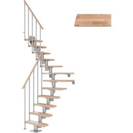 Dolle Mittelholmtreppe Dublin, inkl. einseitigem Gel&auml;nder, Einzelstab (perlgrau), 1/4 gewendelt,240 cm - 292 cm,65 cm,Buche