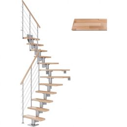 Dolle Mittelholmtreppe Dublin, inkl. einseitigem Gel&auml;nder, Edelstahl (perlgrau), 1/4 gewendelt,278 cm - 337 cm,65 cm,Buche