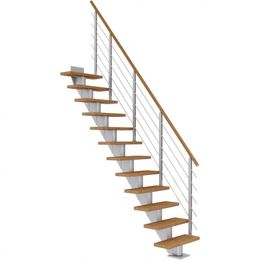 Dolle Mittelholmtreppe Frankfurt, inkl. einseitigem Designgel&auml;nder, Design (perlgrau), 240 cm - 279 cm,65 cm,Eiche, ge&ouml;lt,Geradelaufend