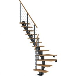 Dolle Mittelholmtreppe Frankfurt, inkl. einseitigem Designgel&auml;nder, Design (anthrazit), 1/4 gewendelt,222 cm - 258 cm,65 cm,Eiche, ge&ouml;lt
