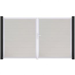 GroJa Doppeltor BasicLine schmal PVC-Steckzaun Wei&szlig; , DIN Rechts, Silber EV1