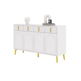 ABRIHOME Sideboard in Wei&szlig; mit 4 Schubladen und 4 T&uuml;ren 140x37,8 cm und Gold Akzenten | Gr.: onesize