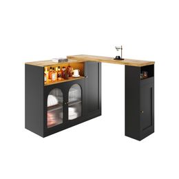 ABRIHOME Bartisch in Matt Schwarz mit LED und Glast&uuml;ren 197x39,6 cm Holzmaserung | Gr.: onesize