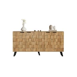 ABRIHOME Sideboard in Schwarz mit 4 strukturierten T&uuml;ren 160,5x35,5 cm und Holzoptik | Gr.: onesize