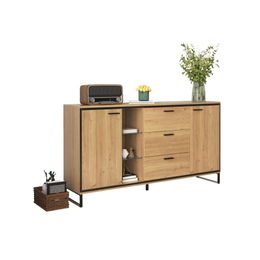 ABRIHOME Sideboard in Eiche mit LED Beleuchtung und Glastrennw&auml;nden 160x40 cm | Gr.: onesize