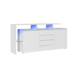 ABRIHOME Sideboard in Wei&szlig; mit LED Beleuchtung und Hochglanzfront 160x35 cm | Gr.: onesize