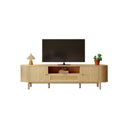 ABRIHOME TV-Schrank in Wei&szlig; 175x36 cm mit gebogener Front Rattan-Schublade und Metallbeinen | Gr.: onesize