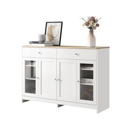 ABRIHOME Sideboard in Wei&szlig; mit Holzoptik und Glast&uuml;r 120x37 cm im Landhausstil | Gr.: onesize