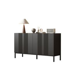 ABRIHOME Sideboard in Schwarz mit grifflosen T&uuml;ren 4-t&uuml;rig und Metallgestell | Gr.: onesize