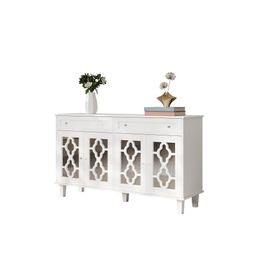 ABRIHOME Sideboard in Hochglanz Wei&szlig; mit 4 Spiegelt&uuml;ren 140x40 cm und Kristallgriffen | Gr.: onesize
