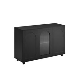 ABRIHOME Sideboard in Schwarz mit strukturierter Glast&uuml;r U-Form und Holzbeinen | Gr.: onesize