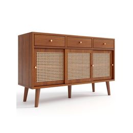 ABRIHOME Sideboard in Nussbaum mit Rattanfront und 3 Schubladen 120x40 cm | Gr.: onesize
