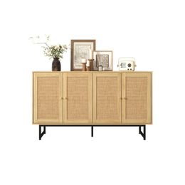 ABRIHOME Sideboard mit echtem Rattangeflecht, 4 T&uuml;ren & goldene Griffe | Gr.: onesize