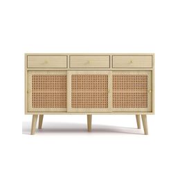 ABRIHOME Sideboard in Eiche mit Rattanfront und 3 Schubladen 120x40 cm | Gr.: onesize
