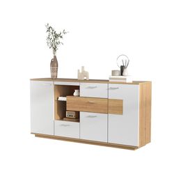 ABRIHOME Sideboard in Wei&szlig; mit LED Beleuchtung 160x40 cm Holzoptik 4 Schubladen 2 T&uuml;ren | Gr.: onesize