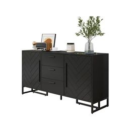 ABRIHOME Sideboard in Schwarz im Fischgr&auml;ten Design mit 2 T&uuml;ren 3 Schubladen | Gr.: onesize
