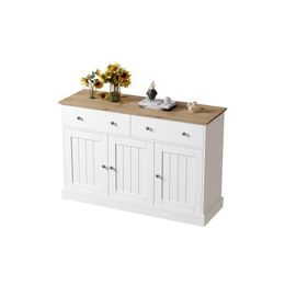ABRIHOME Sideboard in Wei&szlig; mit gepr&auml;gter Textur 120x36 cm Holzoptik 3 T&uuml;ren 2 Schubladen | Gr.: onesize