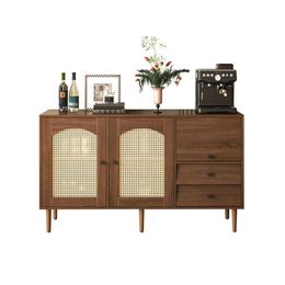 ABRIHOME Sideboard in Natur im Landhausstil mit Rattant&uuml;ren 130x40 cm | Gr.: onesize