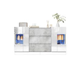 ABRIHOME Sideboard in Hochglanzwei&szlig; mit LED Beleuchtung und Marmorlook 140x35 cm | Gr.: onesize