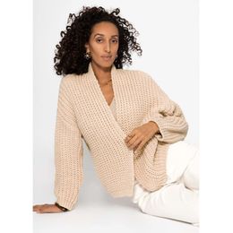 SASSYCLASSY Offener Grobstrick-Cardigan in Beige | Gr.: M