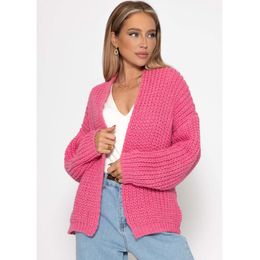 SASSYCLASSY Offener Grobstrick-Cardigan in Pink | Gr.: M