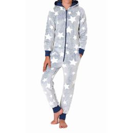 Normann Schlafanzug Jumpsuit Overall Sterne Coralfleece - 76797 in blau | Gr.: 128