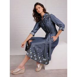 CREATION L PREMIUM Wit Damen Webkleid mit Bl&uuml;ten-Stickerei, blue-stone-washed, Gr&ouml;&szlig;e 36