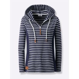 WITT Damen Kapuzensweatshirt mit 2 Nahttaschen, marine-ecru-geringelt, Gr&ouml;&szlig;e 42