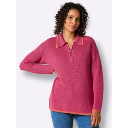 CREATION L PREMIUM Wit Damen Polopullover in Feinripp-Struktur, fuchsia, Gr&ouml;&szlig;e 36