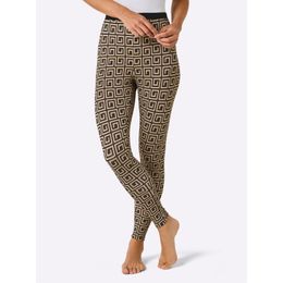 CREATION L PREMIUM Wit Damen Modal-Leggings, schwarz-camel-bedruckt, Gr&ouml;&szlig;e 36/38
