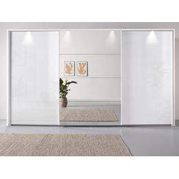 Schwebet&uuml;renschrank Rauch "Kleiderschrank Schrank Garderobe OTELI inkl. 3 Innenschubladen", wei&szlig; (wei&szlig;, hochglanz wei&szlig;), B:368cm H:233cm T:68cm, Holzwerkstoff, Schr&auml;nke, Schwebet&uuml;renschrank, mit Mittelspiegel und Passepartout optional mit Beleuchtung