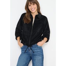 Cordjacke Cecil, Damen, Gr. M (40), schwarz, Cord, Obermaterial: 85% Polyester, 12% Nylon, 3% Elasthan, unifarben, l&auml;ssig geschnitten h&uuml;ftlang, Rundhals, elastischer Bund, Jacken, mit Tunnelzug und Rei&szlig;verschluss