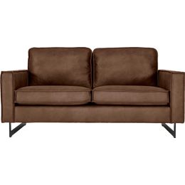 2-Sitzer Home Affaire "Pinto, 166 cm, Cord, Chenille, Lederoptik", braun, B:166cm H:85cm T:97cm, Luxus-Microfaser (100% Polyester);Cord (92% Polyester, 8% Polyamide), Sofas, mit Keder, schwarze Metallf&uuml;&szlig;e, Wellenunterfederung