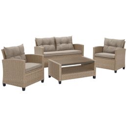 Gartenlounge-Set Konifera "Lorca", beige (beige, beige,), Polyrattan, Sitzm&ouml;bel-Sets, Gartenm&ouml;bel-Set, Polyrattan, Ablagefl&auml;che unter dem Tisch, Tischplatte aus Nonwood