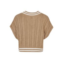 Sweatshirt Urban Classics "Urban Classics Damen Ladies Cropped Knit College Slipover", Damen, Gr. L, unionbeige, 100% Baumwolle, gestreift, oversize, V-Ausschnitt, Sweatshirts Sweatshirt