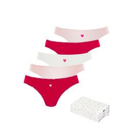 String Lascana "Valentines Geschenk Box", Damen, Gr. 32/34, rot (rot, creme, rosa), Single Jersey, Obermaterial: 95% Baumwolle, 5% Elasthan. Spitze: 90% Polyamid, 10% Elasthan, bedruckt, gemustert, unifarben mit Farbeins&auml;tzen, k&ouml;rpernah, Unterhosen String, mit s&uuml;&szlig;en Herzchen-Prints und aus elastischer Baumwoll-Qualit&auml;t