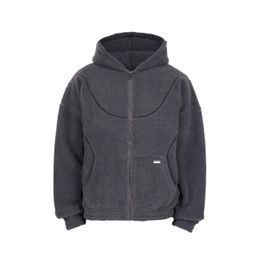 Kapuzenpullover DROPSIZE "Dropsize WAVY TEDDY ZIP HOODIE", Herren, Gr. L, steel grau, 100% Polyester, unifarben, Pullover Kapuzenpullover