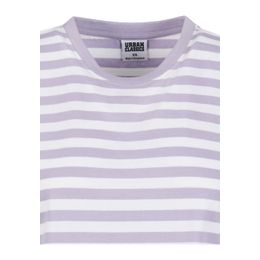 T-Shirt Urban Classics "Urban Classics Damen Ladies Regular Striped Tee", Damen, Gr. 4XL, wei&szlig;, dustylila, 100% Baumwolle, gestreift, loose fit, Rundhals, Shirts T-Shirt