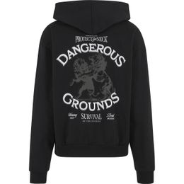 Kapuzenpullover "Upscale by Mister Tee Dangerous Grounds Oversize Zip Hoody", Herren, Gr. L, schwarz, 100% Baumwolle, UPSCALE BY MISTER TEE, Pullover Kapuzenpullover