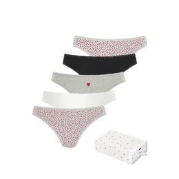 String Lascana "Valentines Geschenk Box", Damen, Gr. 32/34, bunt (creme, grau, schwarz, rot), Single Jersey, Obermaterial: 95% Baumwolle, 5% Elasthan. Spitze: 90% Polyamid, 10% Elasthan, bedruckt, gemustert, unifarben mit Farbeins&auml;tzen, k&ouml;rpernah, Unterhosen String, mit s&uuml;&szlig;en Herzchen-Prints und aus elastischer Baumwoll-Qualit&auml;t