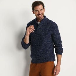 LANDS' END Zopfstrick-Pullover mit Stehkragen und Knopfleiste, Herren,  Blau, Baumwolle/Polyester/Polyacryl, by Lands' End