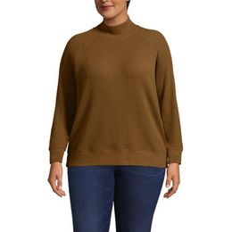 LANDS' END Stehbund-Shirt aus Waffeljersey, Damen,  Braun, Baumwoll-Mischung/Polyester-Mischung, by Lands' End