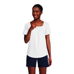 LANDS' END Baumwoll/Modal-Shirt mit gesmoktem Ausschnitt, Damen,  Wei&szlig;, Baumwolle Modal, by Lands' End