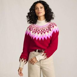 LANDS' END Flauschiger Fair Isle Pullover mit Ballon&auml;rmeln, Damen,  Rot, Polyester-Mischung/Nylon-Mischung, by Lands' End