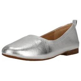 Ballerina Clarks "Fawna Soft", Damen, Gr. 36, silber (silberfarben), Leder, Schuhe Ballerina, im coolen Metallic-Look