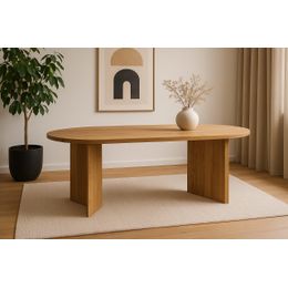 Esstisch oval mit geraden Kanten 204x90 cm Holz Wildeiche-Optik Tischbeine V-Form OVI