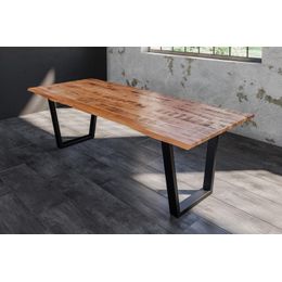 Baumkantentisch Esstisch Mangoholz massiv V-Gestell schwarz 180 x 90 cm DORA