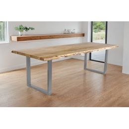Esstisch Baumkante Akazie massiv 50mm Eichefarben 280 x 100 cm U-Gestell silber CALI