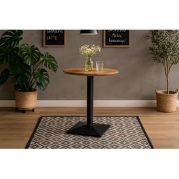 Bistrotisch rund mit Schweizer Kante Akazienholz natur massiv 60 cm S&auml;ulengestell schwarz BRASILIA