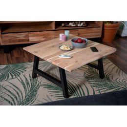 Couchtisch Baumkante 90 x 90 cm Akazie naturfarben A-Gestell schwarz Quintus